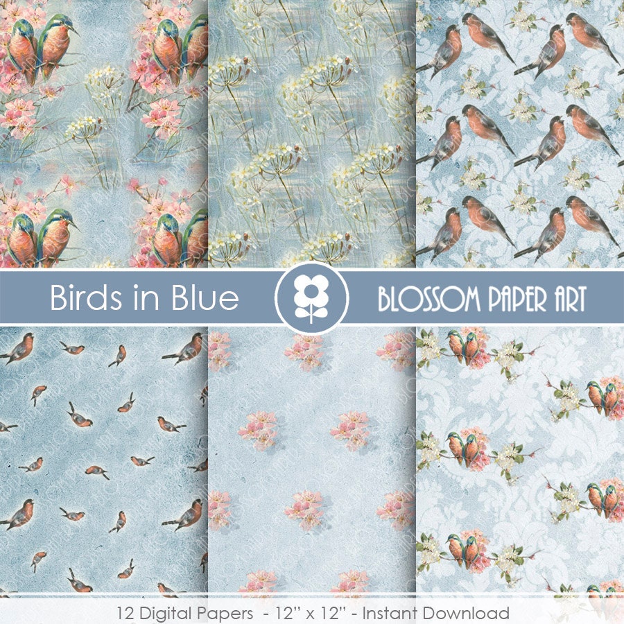 Birds Digital Paper Digital Paper Birds Vintage - Etsy