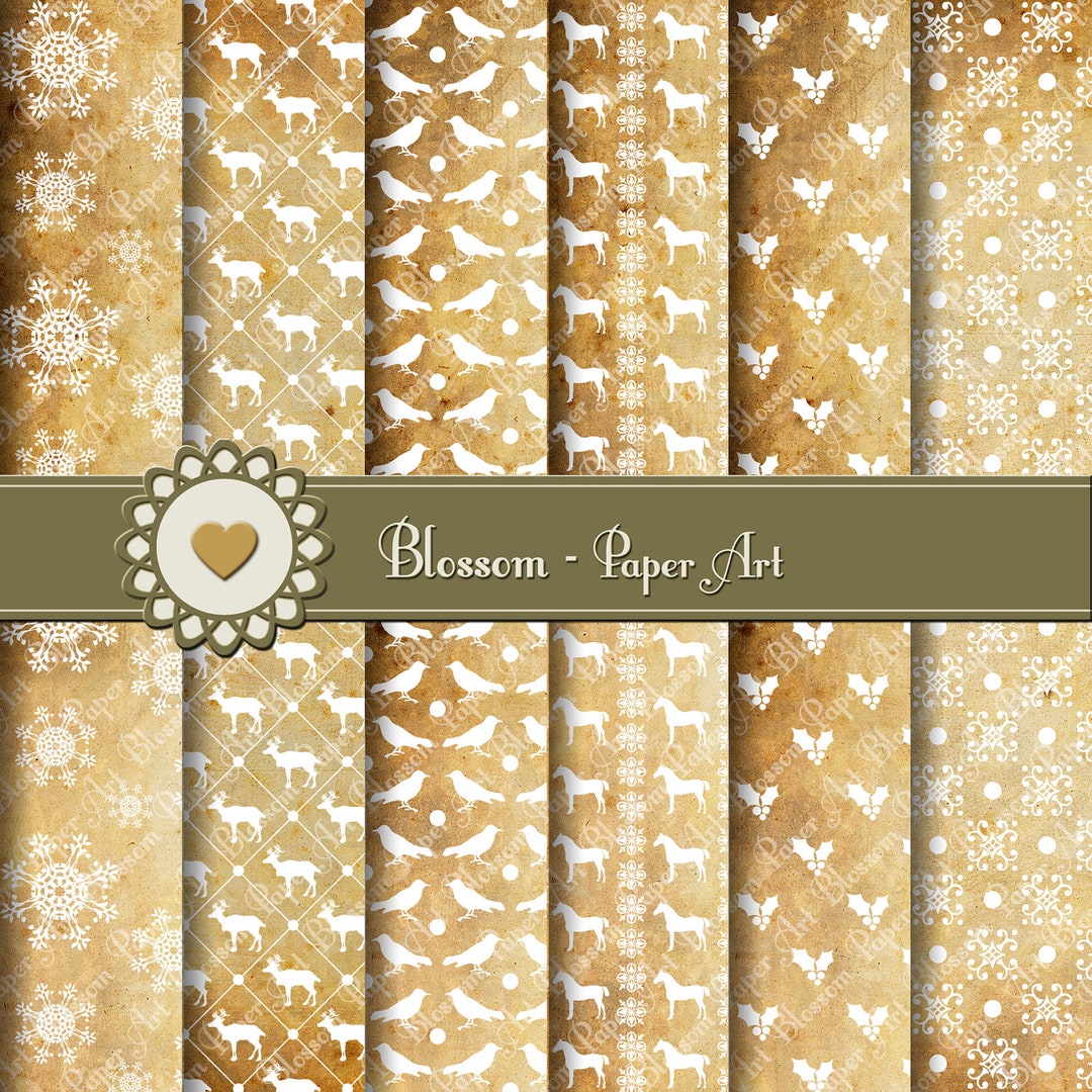 Christmas Digital Paper, Old Paper Pack, Vintage Digital Scrapbooking ...