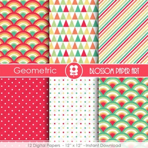 Rainbow Digital Paper Geometric Digital Papers Scrapbooking - Etsy