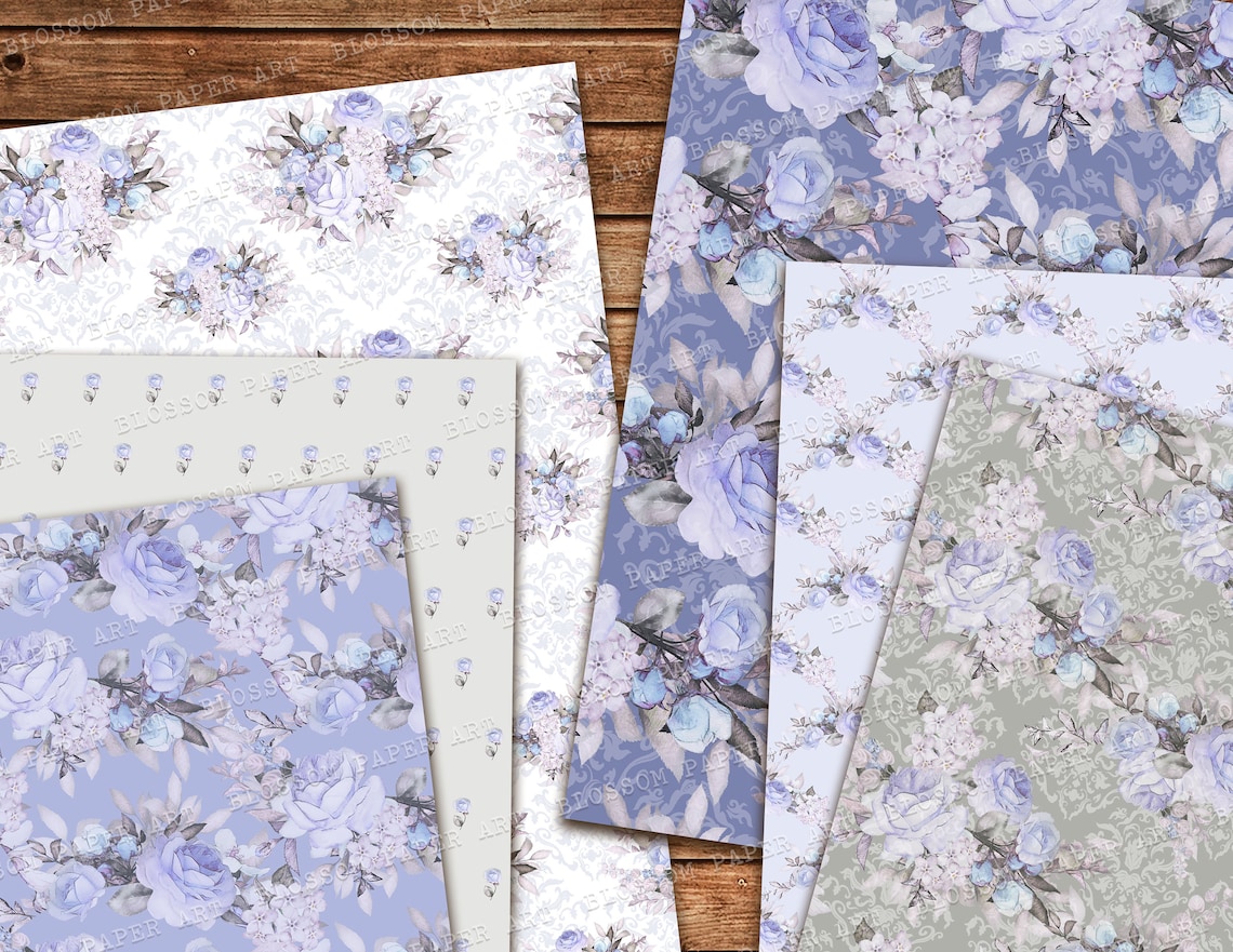 Digital Paper Blue Digital Paper Floral Scrapbook Paper - Etsy