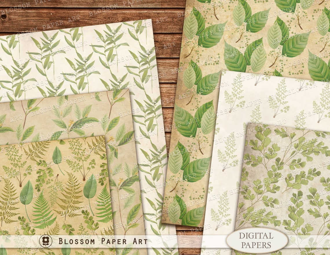 Junk Journal Paper Botanical Digital Paper Leaves Scrapbook - Etsy