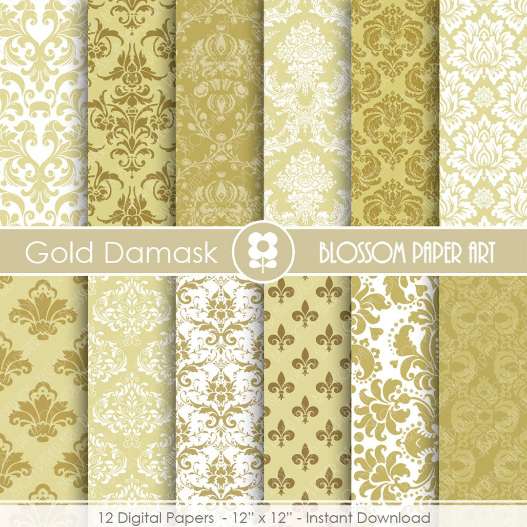 Damask Digital Paper, Gold Digital Paper Wedding Scrapbook Paper Pack ...