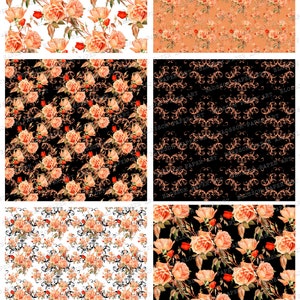 Floral Digital Paper Floral Vintage Digital Paper Pack Black and Peach ...