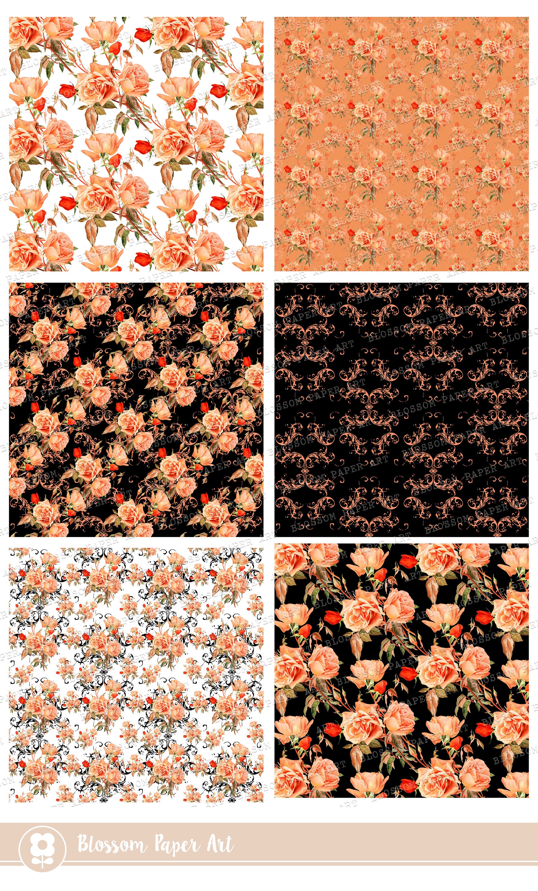 Floral Digital Paper Floral Vintage Digital Paper Pack Black - Etsy