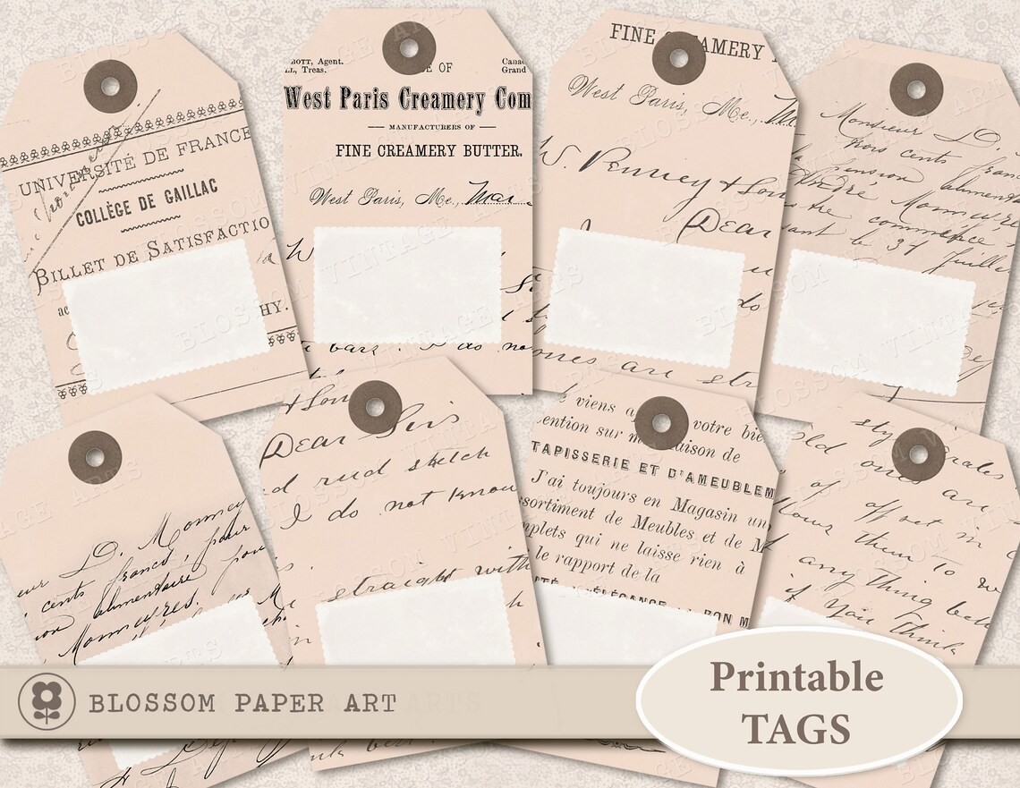 Vintage Printable Gift Tags: Old Paper Collage Sheet (digital Download ...