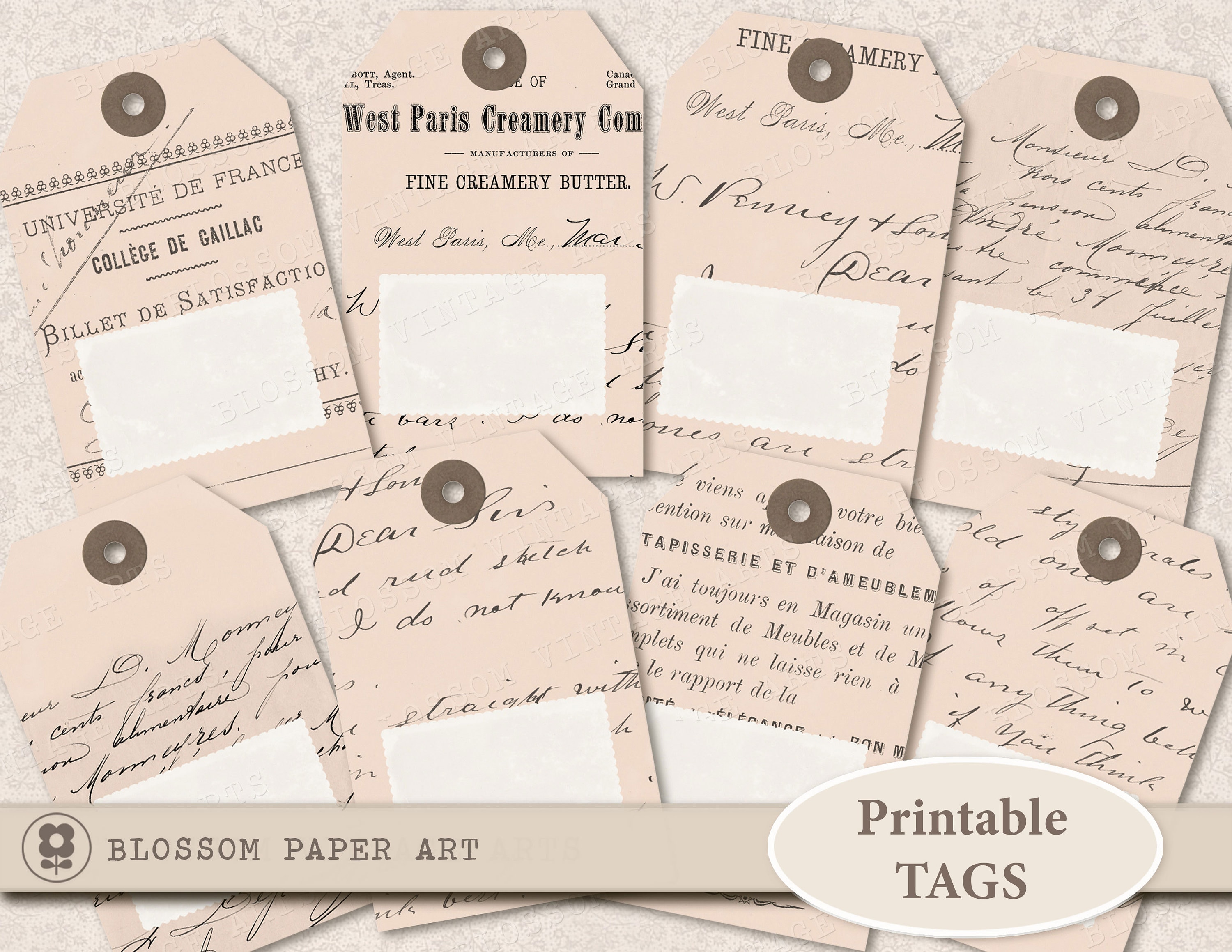VINTAGE Digital Printable Gift Tags Vintage OLD PAPER Digital - Etsy