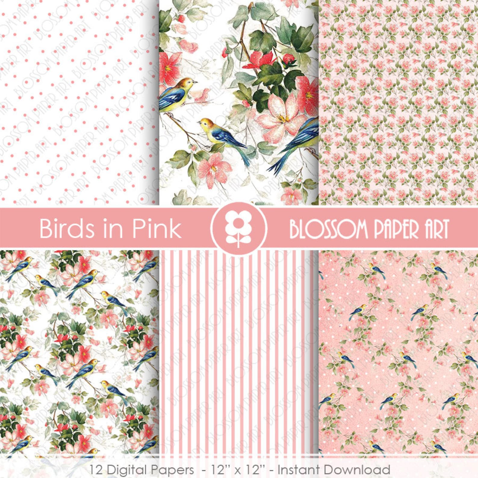 Digital Paper Birds Digital Paper Pink Scrapbook Paper Pack - Etsy