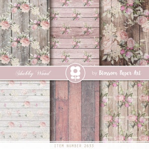 Wood Texture Paper, Shabby Chic Digital Paper Pack, Roses Scrapbook ...