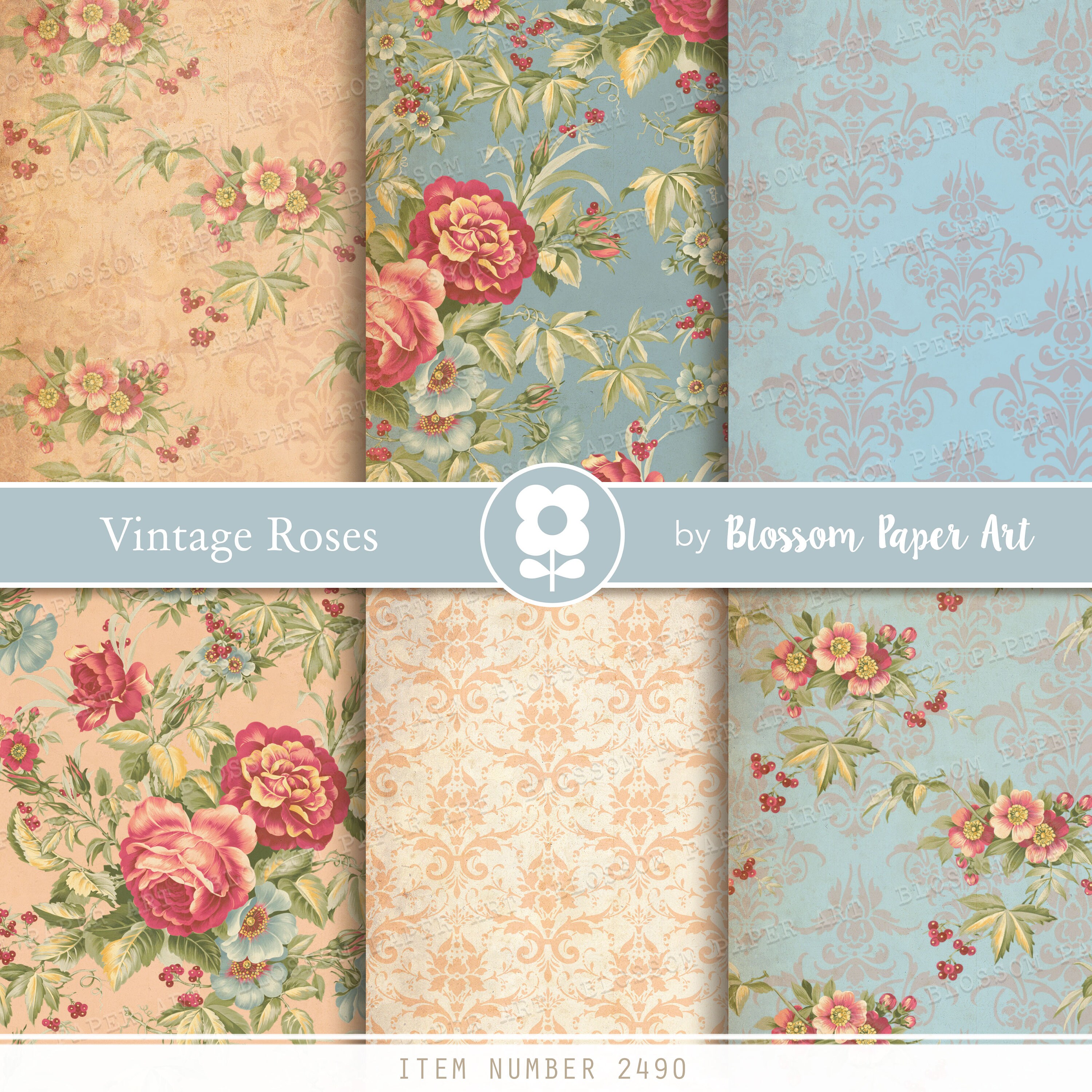 Floral Digital Paper Floral Scrapbooking Paper Pack Rose | Etsy