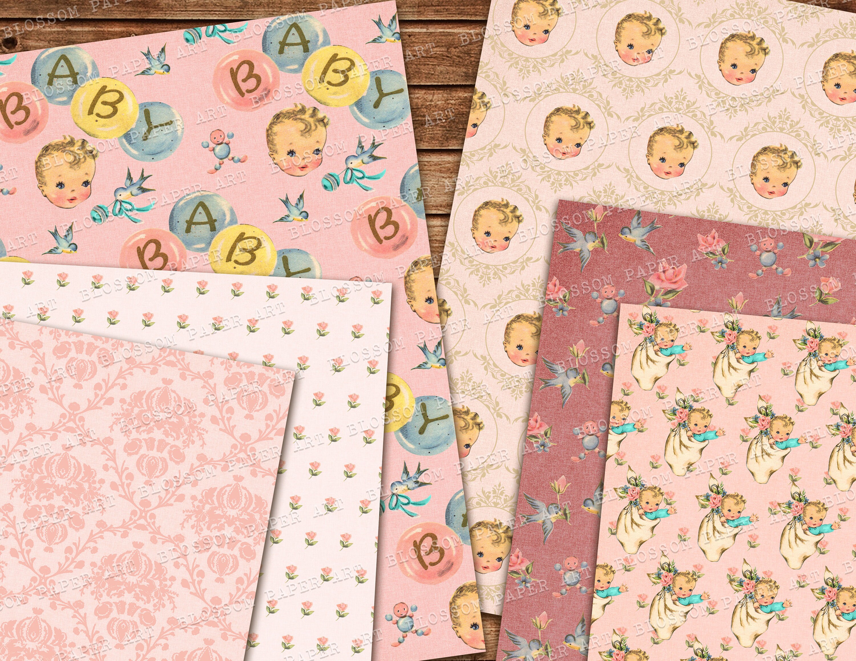 Vintage BABY GIRL Digital Paper Pink Scrapbook Papers | Etsy