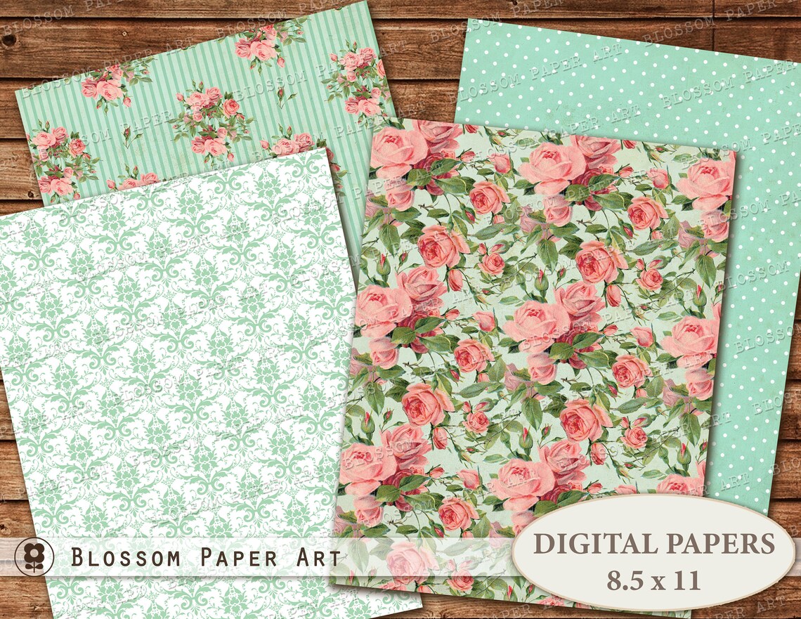 Scrapbook Paper Floral Digital Paper Scrap Collage Sheet | Etsy