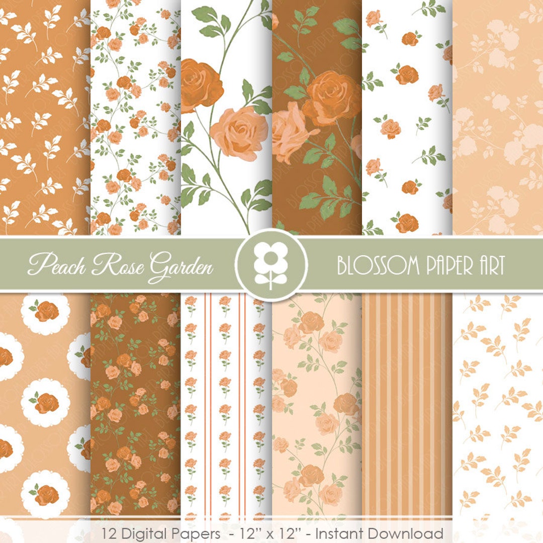 Floral Digital Paper Shabby Chic Peach Digital Paper Pack - Etsy