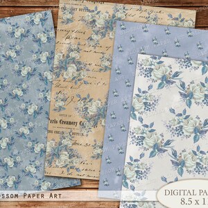 Blue Digital Paper, Scrapbook Paper, Old Texture Collage Sheet, Junk ...