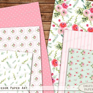 Pink Digital Paper, Floral Scrapbook Paper Pack, Shabby Scrapbooking ...