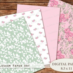 Pink Digital Paper, Floral Scrapbook Printable Sheets A4, 8,5x11, Junk ...