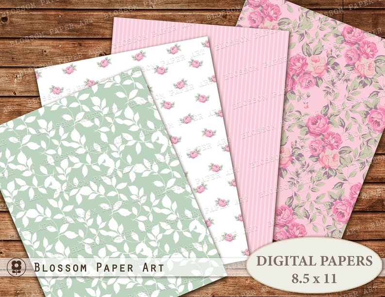 Pink Digital Paper Floral Scrapbook Printable Sheets A4 - Etsy