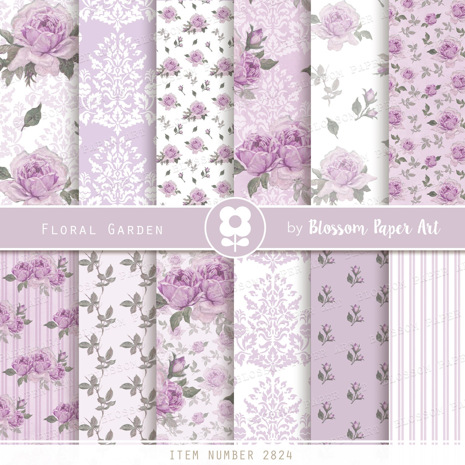 Purple Floral Digital Paper Lilac Rose Digital Download - Etsy