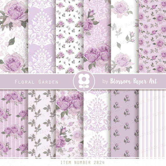 Purple Floral Digital Paper Lilac Rose Digital Download - Etsy