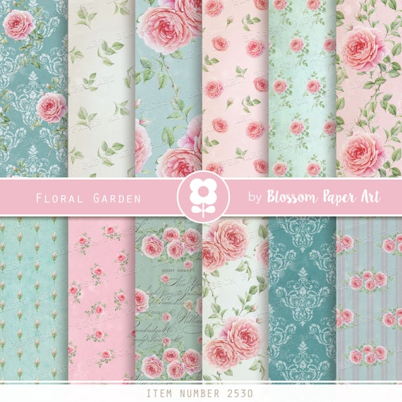 Rose Digital Paper Floral Scrapbook Paper Flowers Digital | Etsy