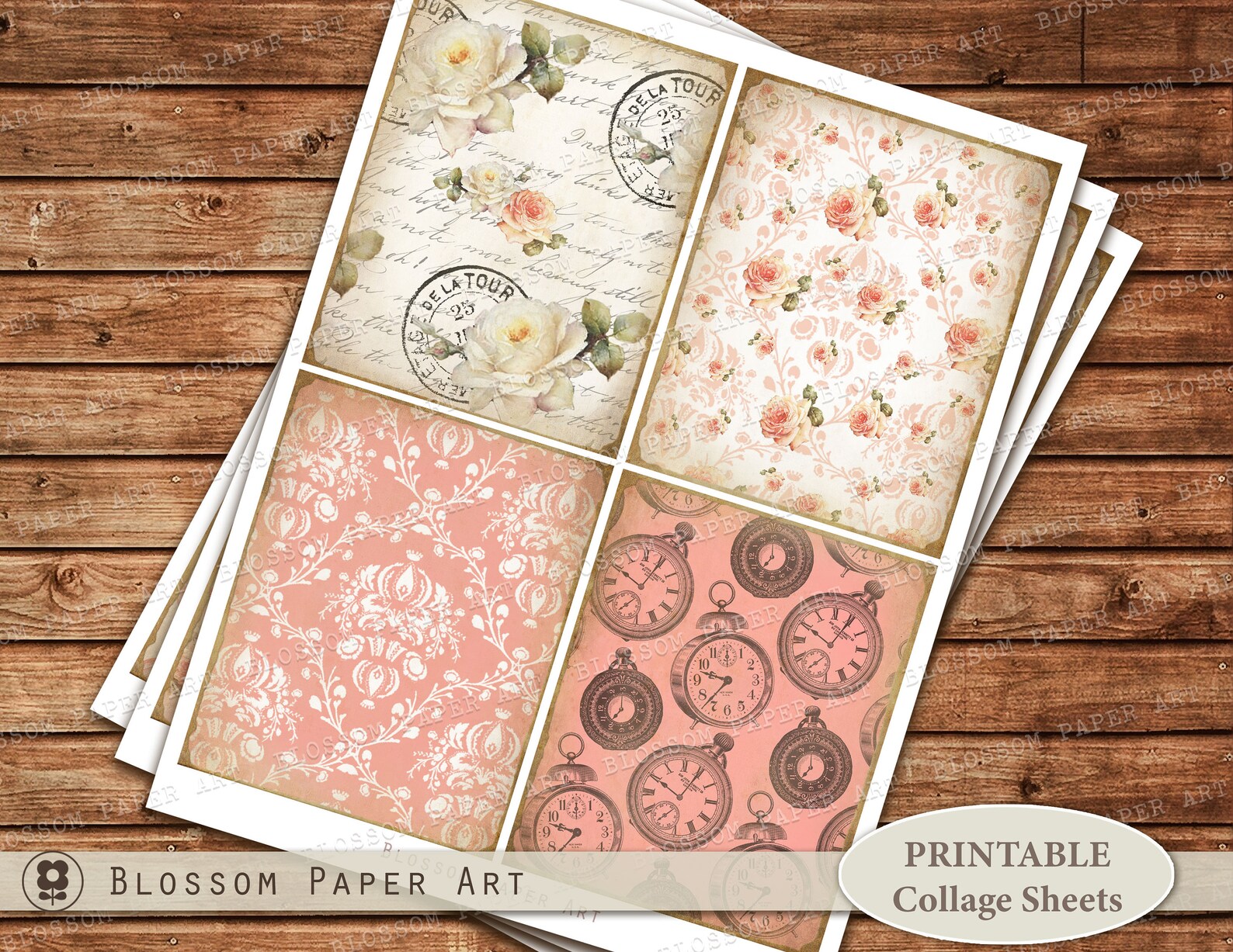 Digital Paper VINTAGE FLOWERS Digital Collage Sheet Digital - Etsy