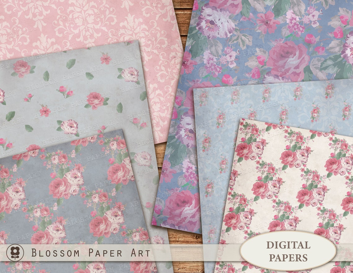 Blue Digital Paper Floral Digital Paper Pack Vintage | Etsy