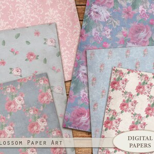Blue Digital Paper, Floral Digital Paper Pack, Vintage Scrapbooking ...