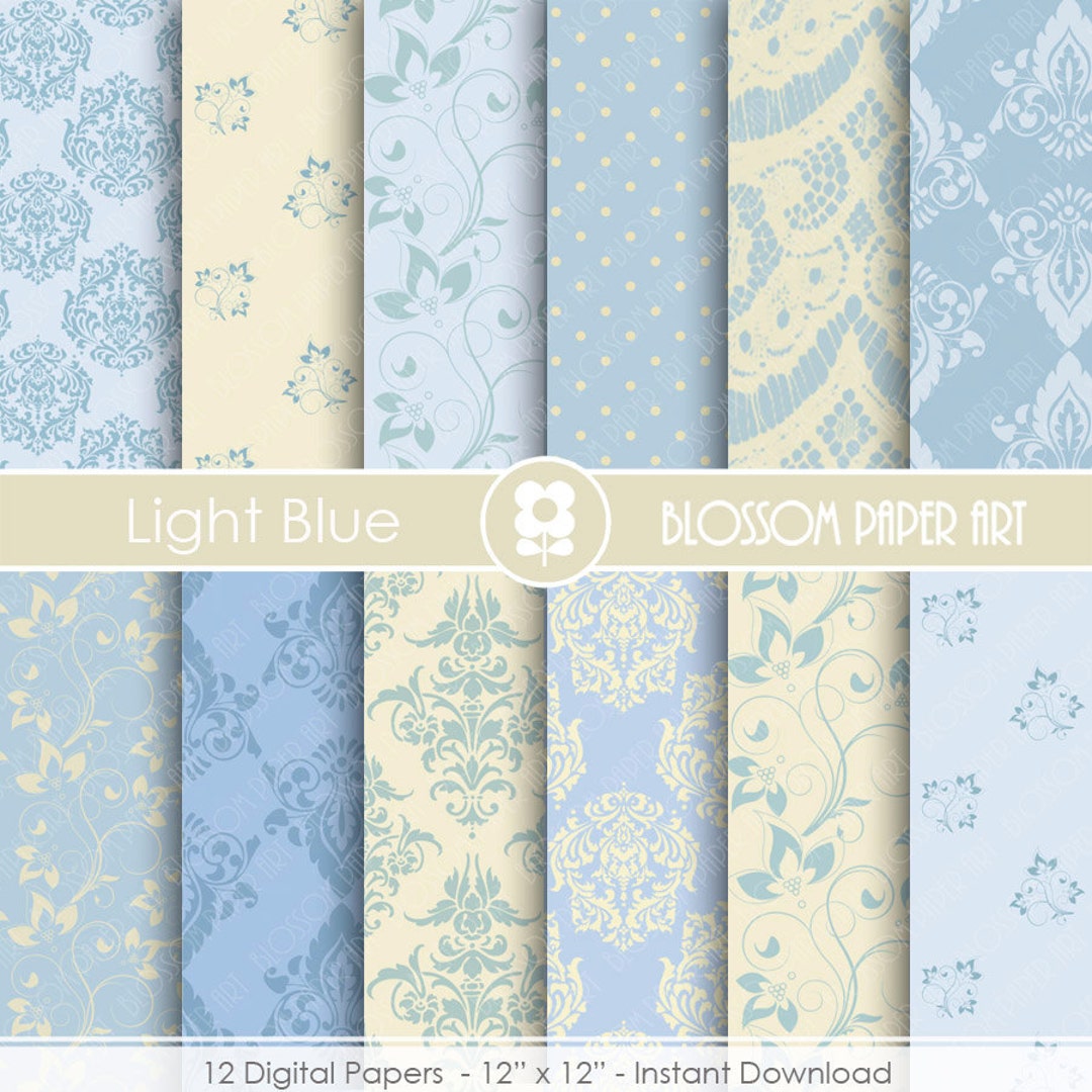 Light Blue Digital Paper, Damask Paper Pack, Wedding Digital Paper Pack ...