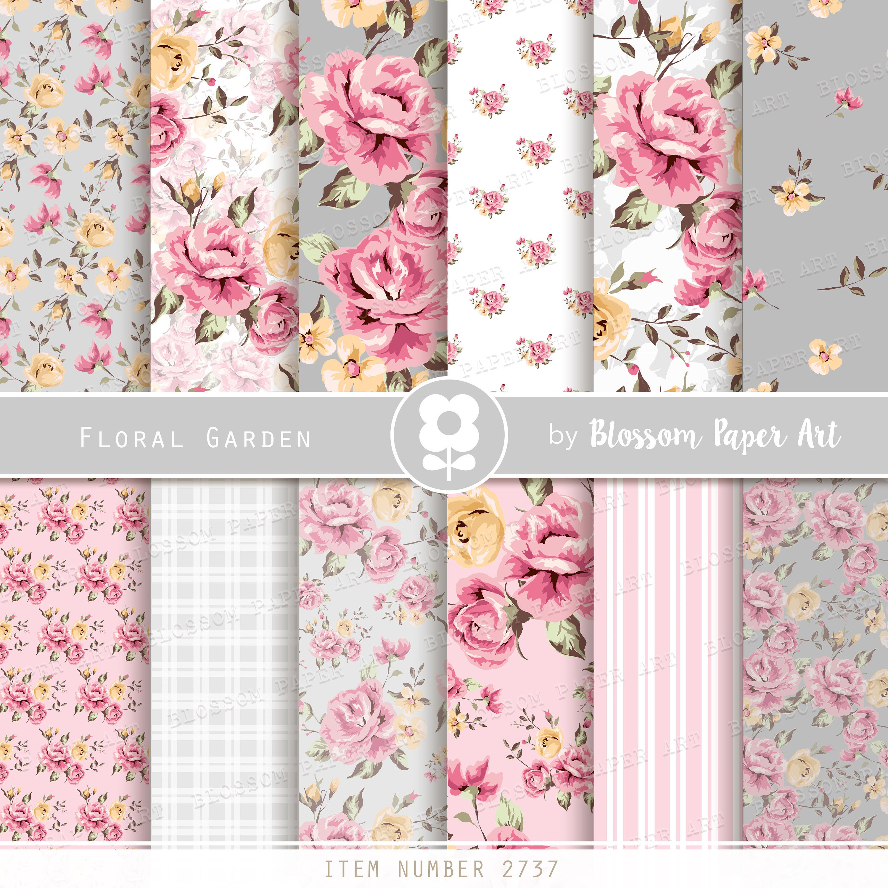 Gray Digital Paper Floral Scrapbook Paper Pack Floral | Etsy