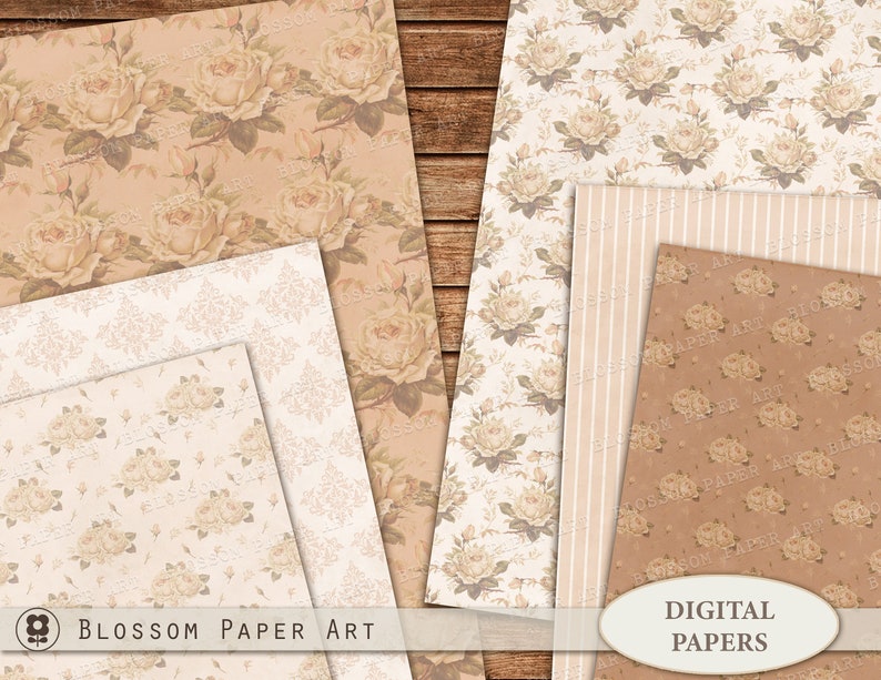 Vintage Digital Paper Shabby Chic Digital Paper Roses | Etsy
