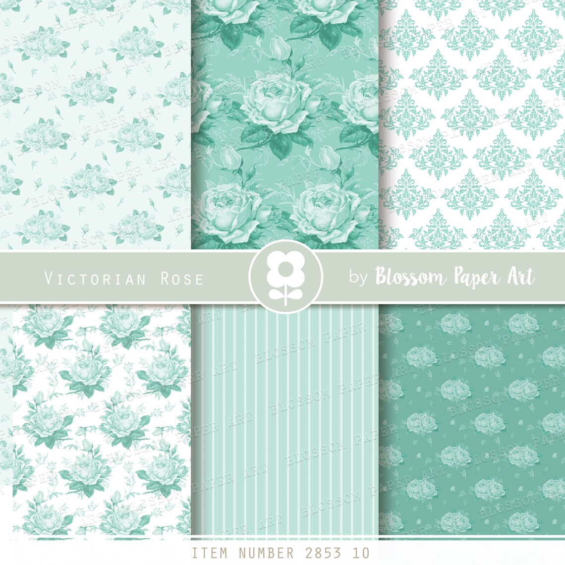 Green Mint Digital Paper Roses Scrapbook Paper Pack Aqua - Etsy