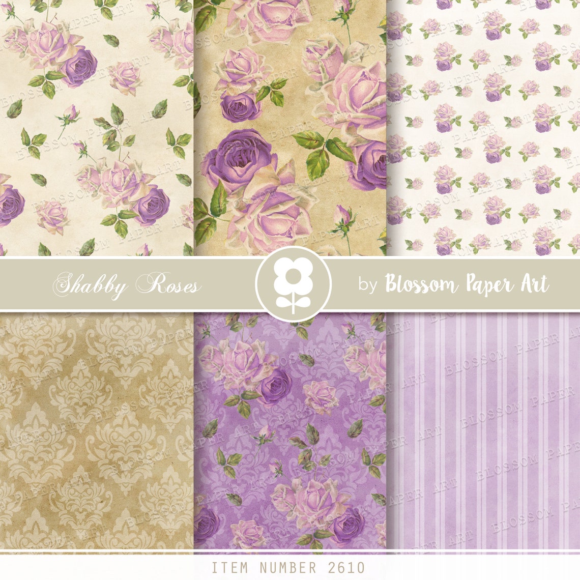 Purple Floral Digital Paper Shabby Chic Digital Paper Pack - Etsy