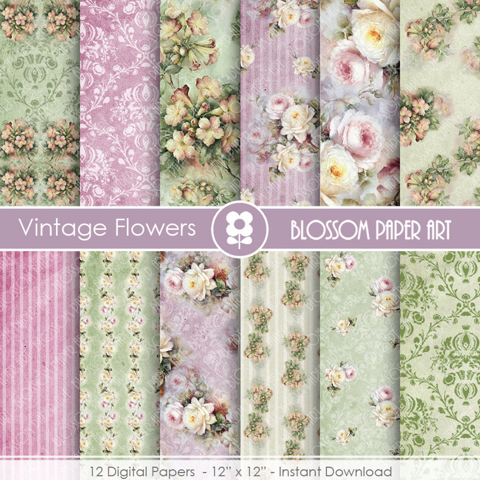 Floral Digital Papers Roses Scrapbook Digital Paper Pack - Etsy
