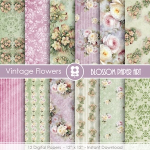 Floral Digital Papers Roses Scrapbook Digital Paper Pack - Etsy Canada