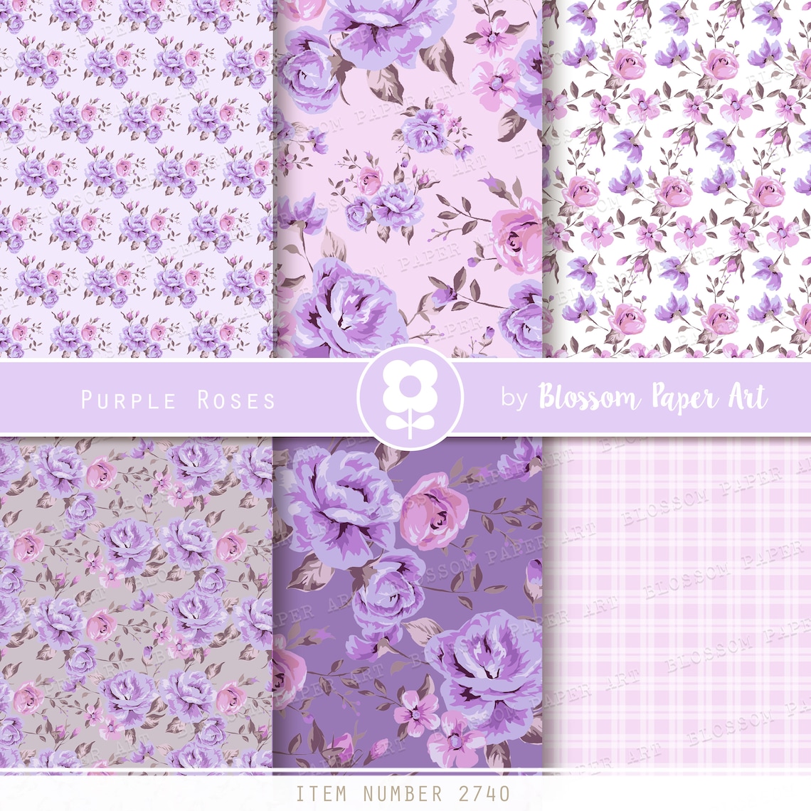 Purple Digital Paper Floral Scrapbook Paper Pack Rose - Etsy