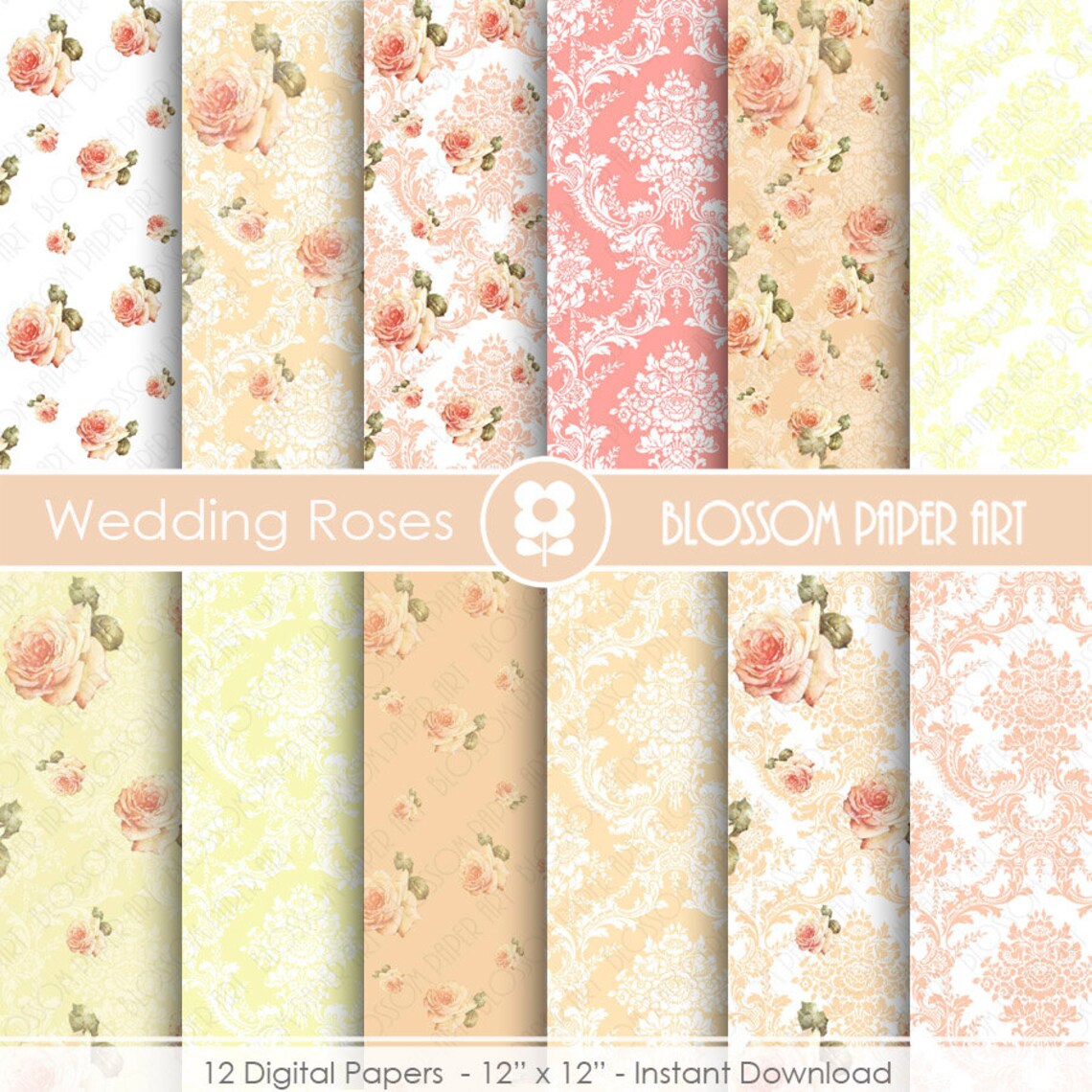 Wedding Digital Paper Wedding Roses Digital Paper Pack Pink - Etsy
