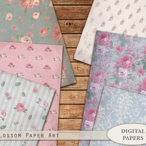 Blue Digital Paper, Floral Digital Paper Pack, Vintage Scrapbooking ...