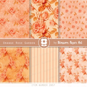 Floral Digital Paper, Orange Scrapbook Papers Autumn Papers, Roses ...