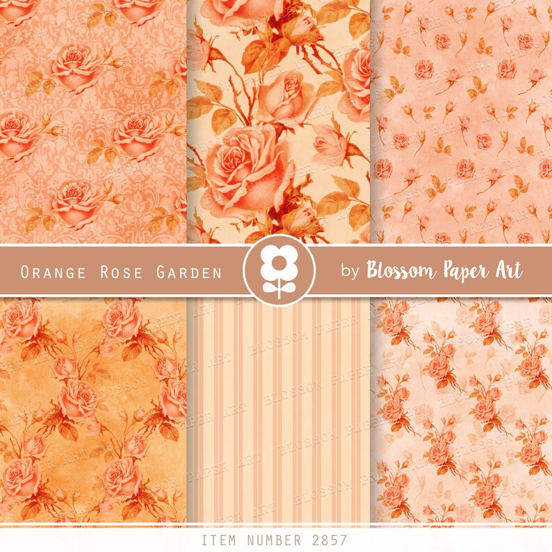 Floral Digital Paper Orange Scrapbook Papers Autumn Papers | Etsy