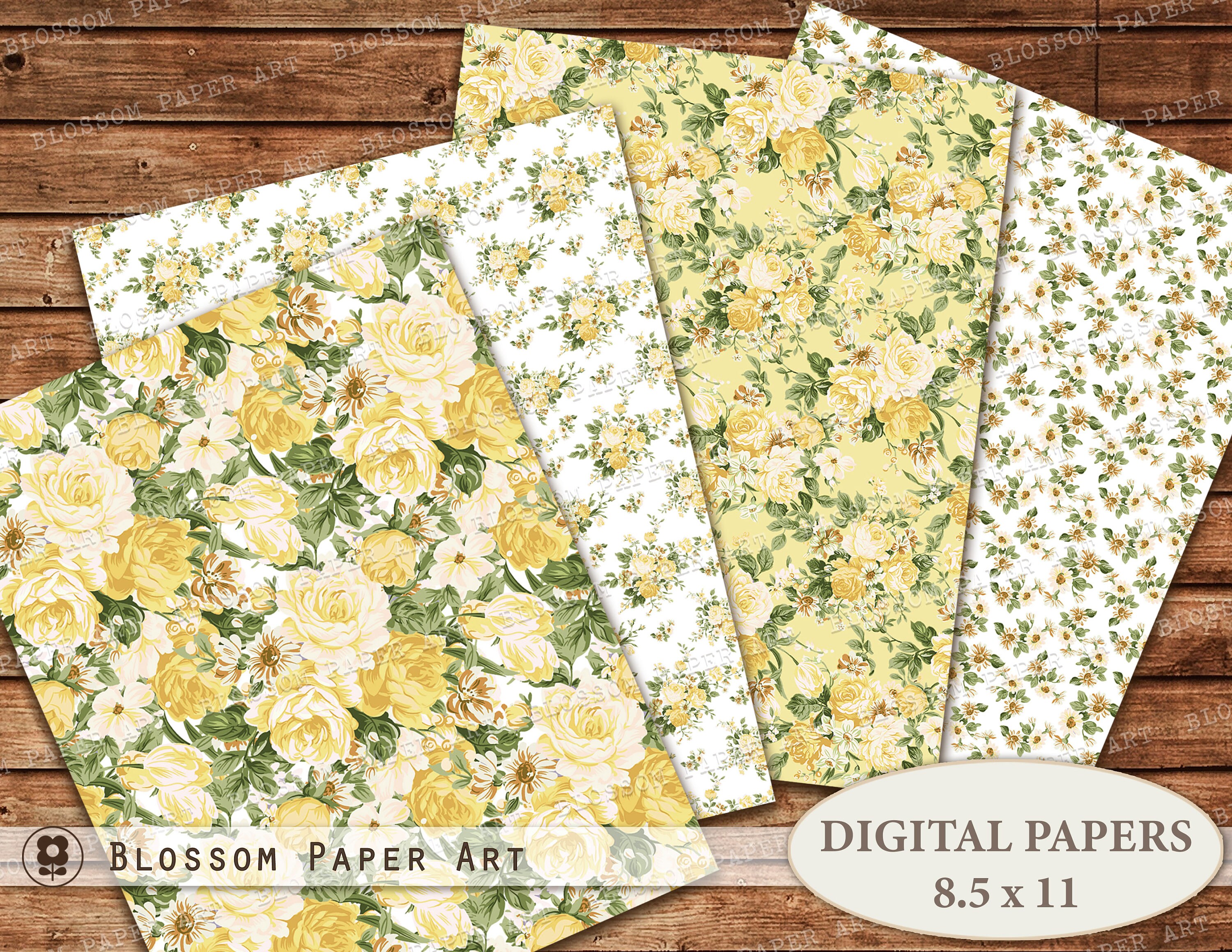 Yellow Digital Paper Floral Scrapbook Paper 85x11 Papers | Etsy