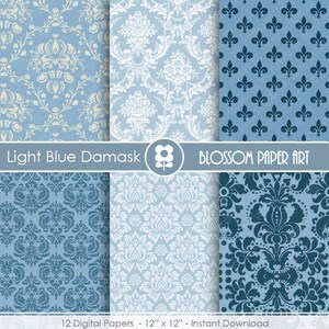 Damask Digital Paper Blue Damask Digital Paper Wedding Scrapbook Paper ...