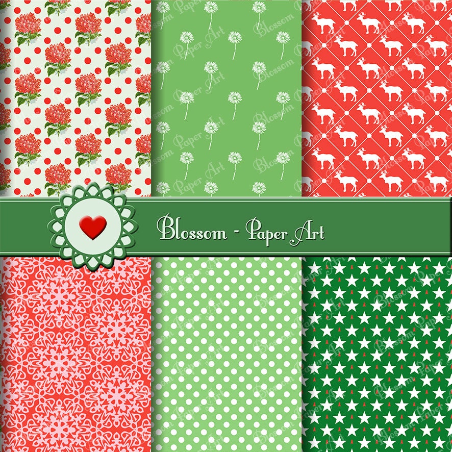 Christmas Digital Paper Red Green Digital Paper Pack - Etsy