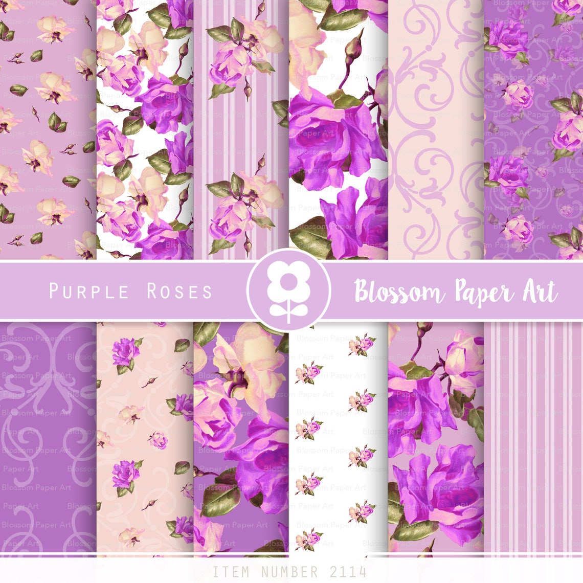 Purple Roses Digital Paper Shabby Chic Violet Scrapbook - Etsy