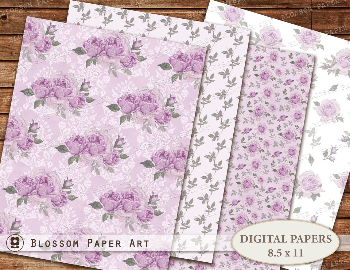 Purple Floral Digital Paper: Vintage Scrapbook Collage (digital ...