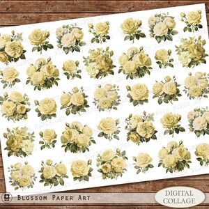 Yellow Rose Collage Sheet, Decoupage Roses, Printable Flowers, Digital ...