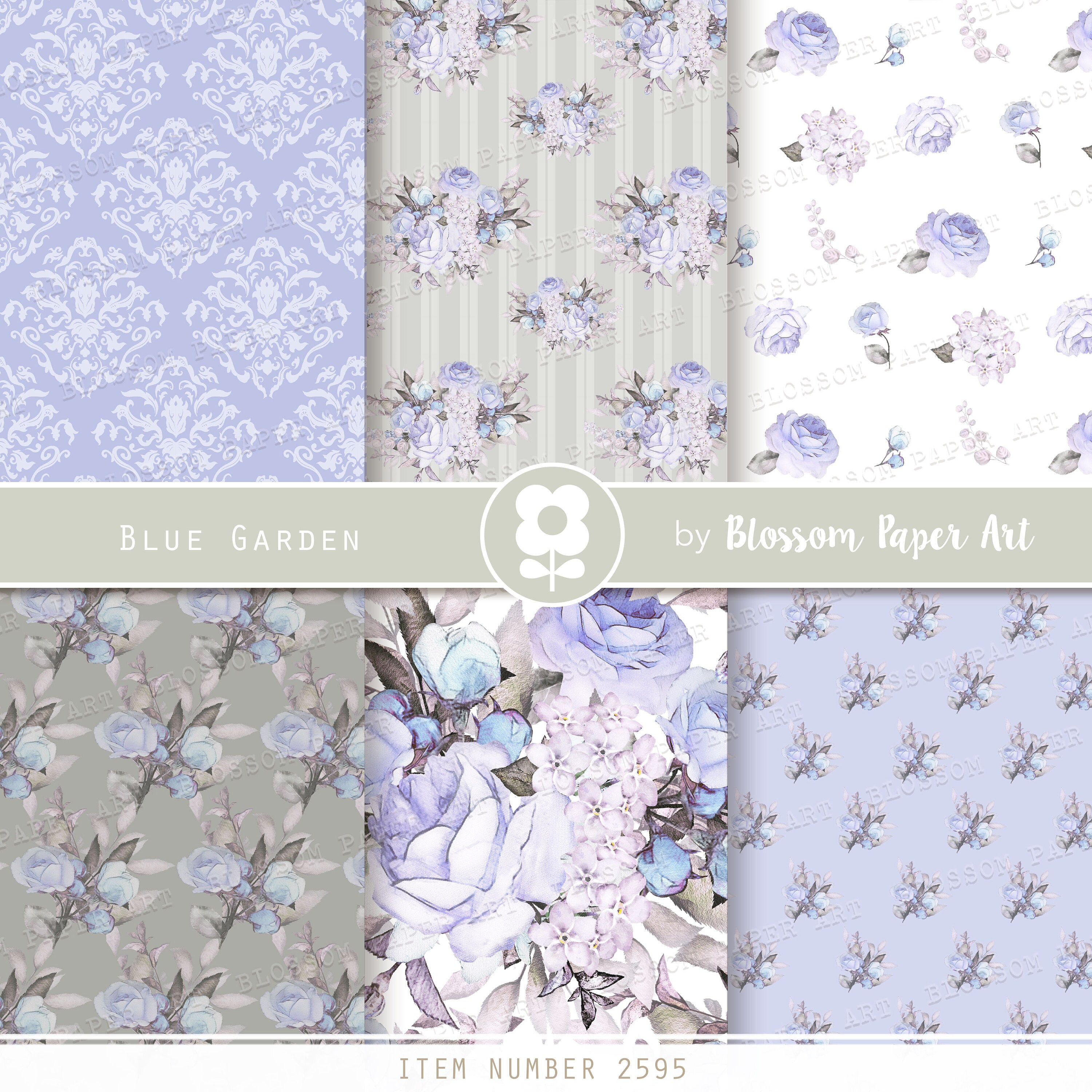 Blue Floral Digital Paper Pack: Rose Collage Sheets (digital Download ...