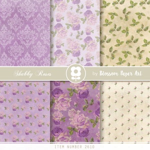 Purple Floral Digital Paper, Shabby Chic Digital Paper Pack, Vintage ...
