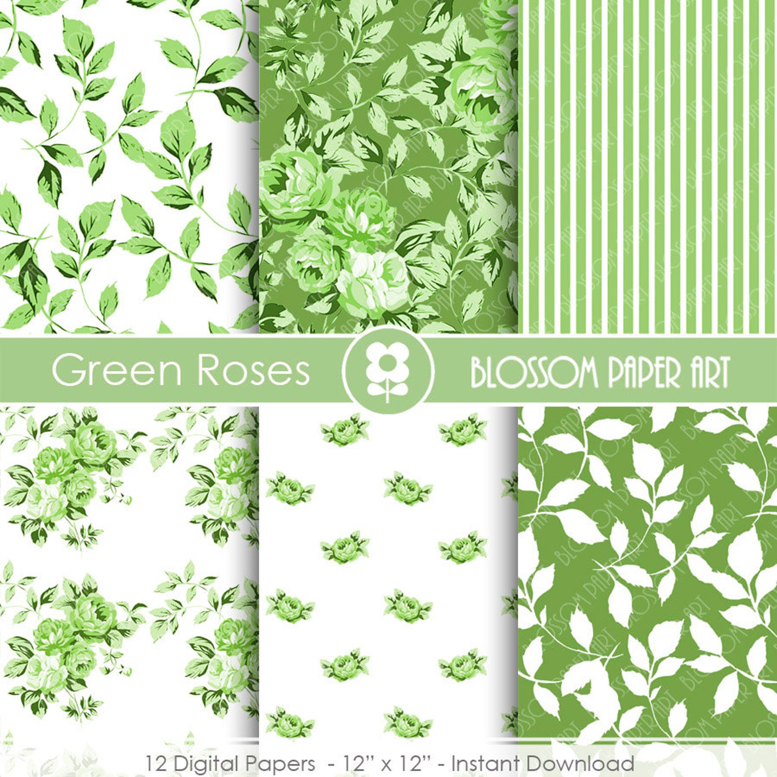 Papel Digital Verde Papeles Floreados Decorativos para - Etsy España