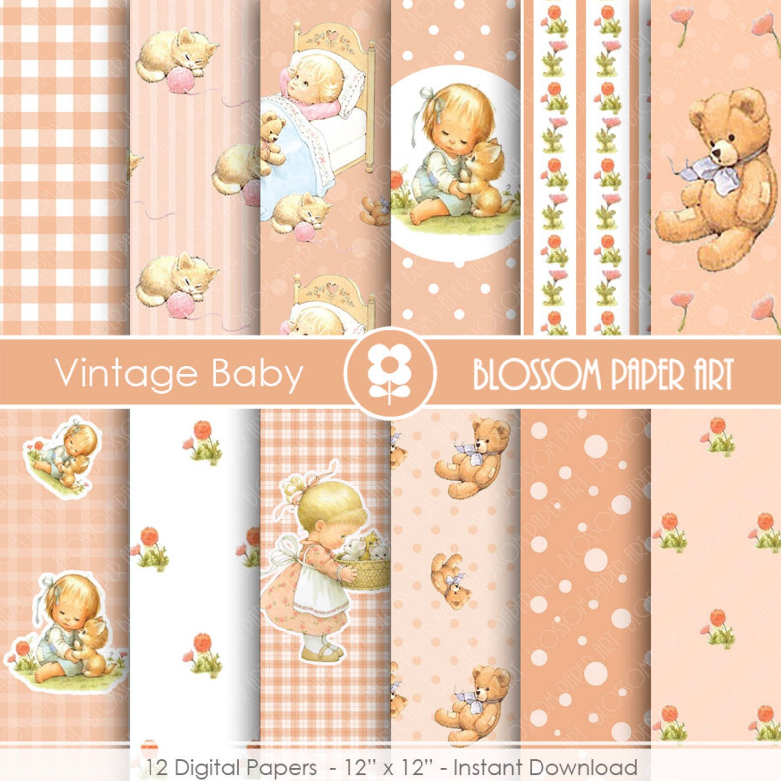 Baby Digital Paper Baby Digital Paper Pack Peach - Etsy