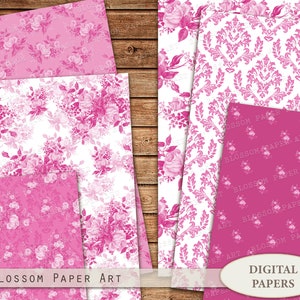 Hot Pink Rose Digital Paper: Shabby Chic Scrapbook Paper (instant ...
