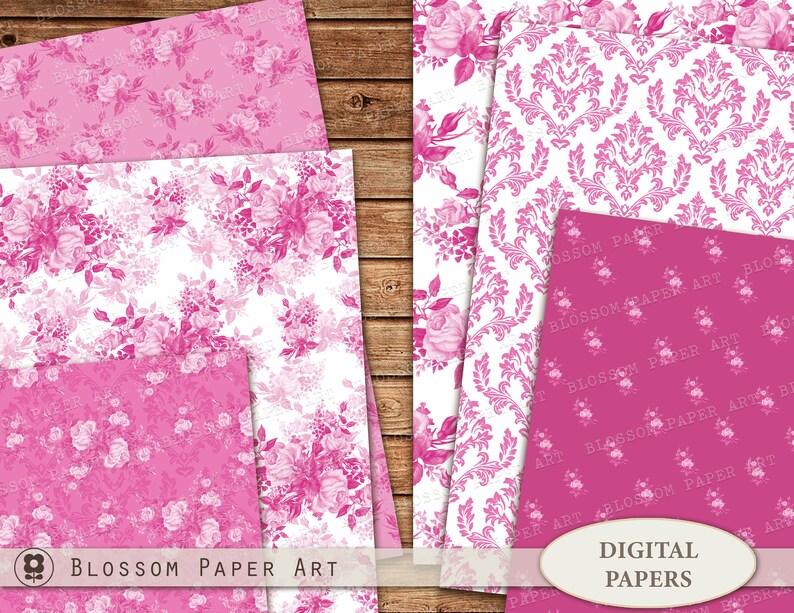 Hot Pink Rose Digital Paper Shabby Chic Digital Paper Pack | Etsy